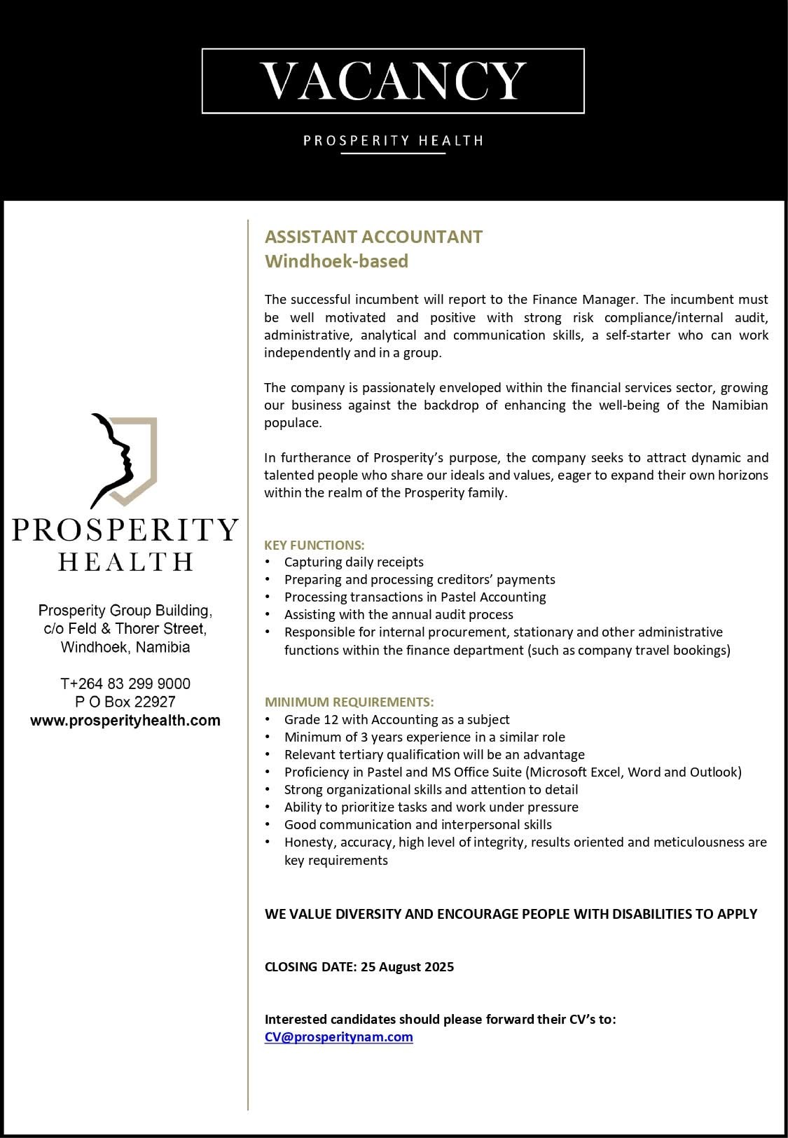 September Prosperity Health Vacancies 2025, New Recruitment open @www ...